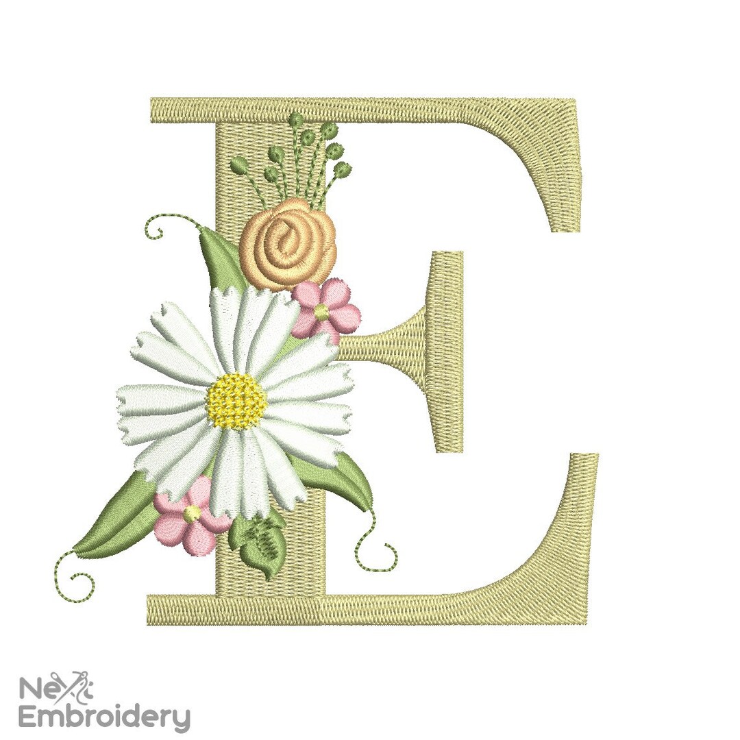 Floral Font Embroidery Design, Alphabet E Letter Embroidery Designs ...