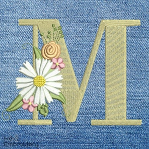 Floral Font Embroidery Design, Alphabet M Letter Embroidery Designs ...