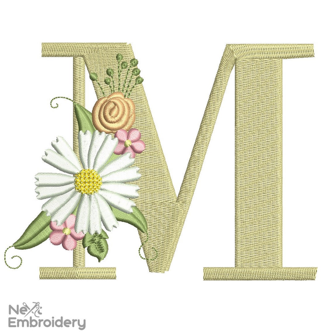 Floral Font Embroidery Design, Alphabet M Letter Embroidery Designs ...