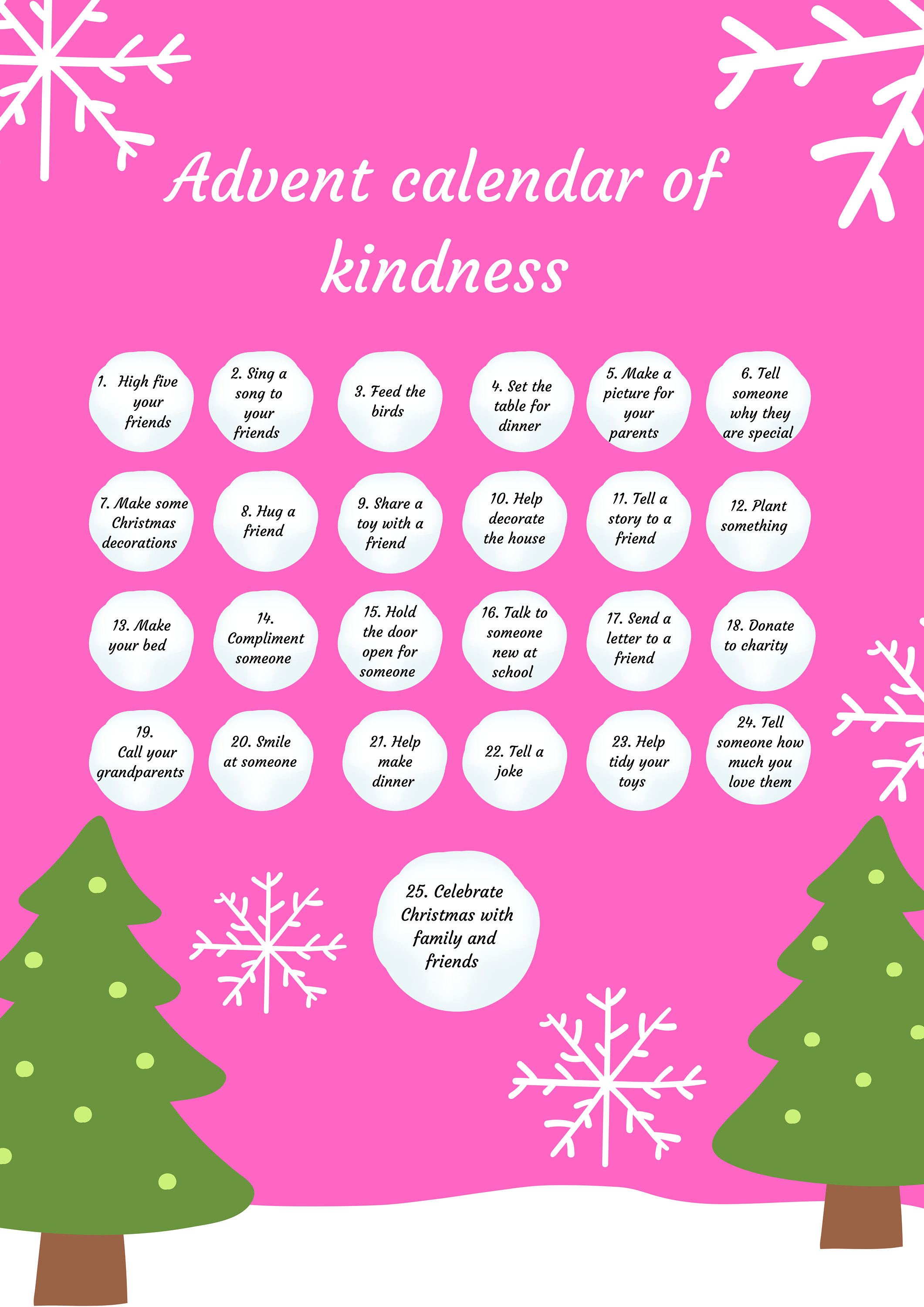 Advent Calendar of Kindness Pink Instant Download Print - Etsy
