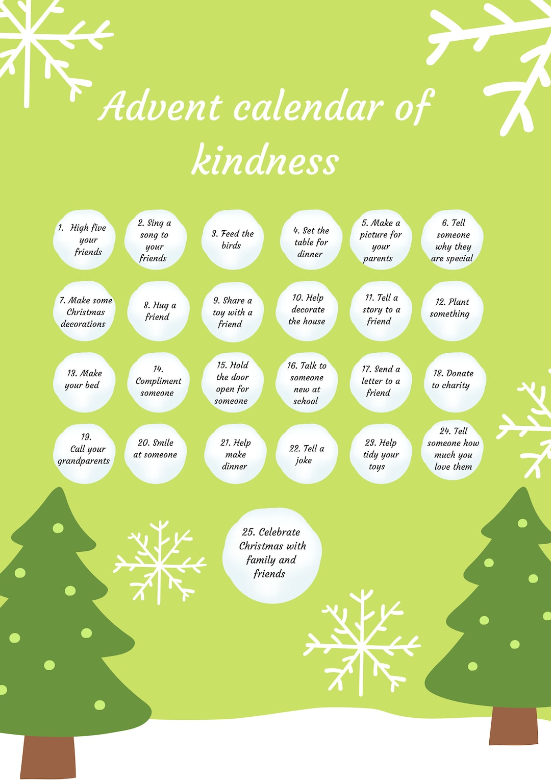 Advent Calendar of Kindness Green Instant Download Share the Love This ...