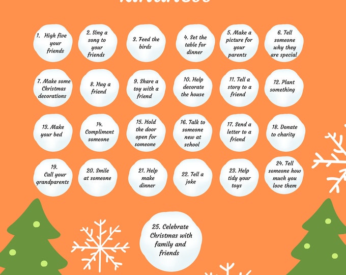 Advent Calendar of Kindness Orange Instant Download Share the Love This ...
