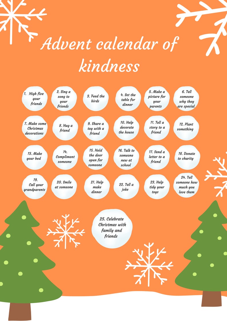 Advent Calendar of Kindness Orange Instant Download - Etsy