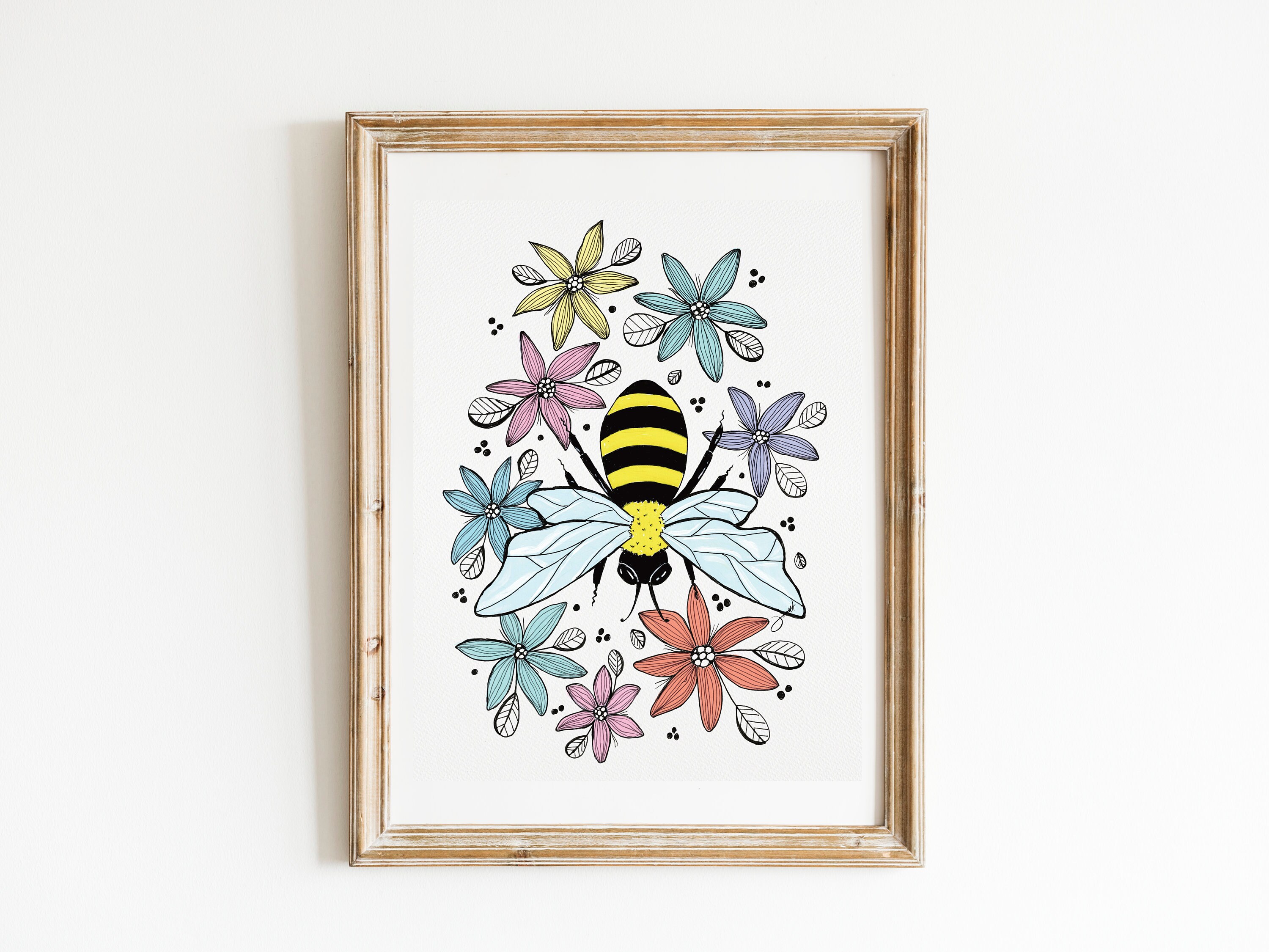 Colorful Bee Original Print, Printable Wall Art, Colorful Printable Art ...