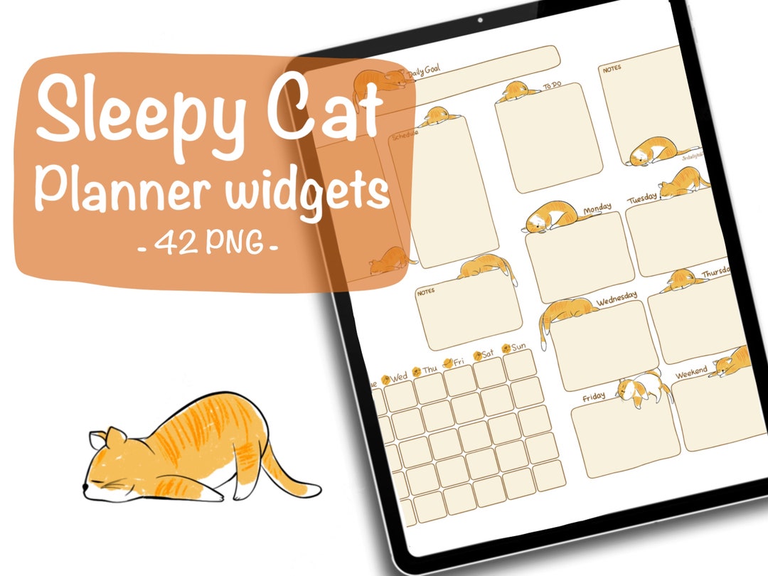 Digital Planner Widgets Cute Sleepy Funny Cat Planner Clipart Printable ...
