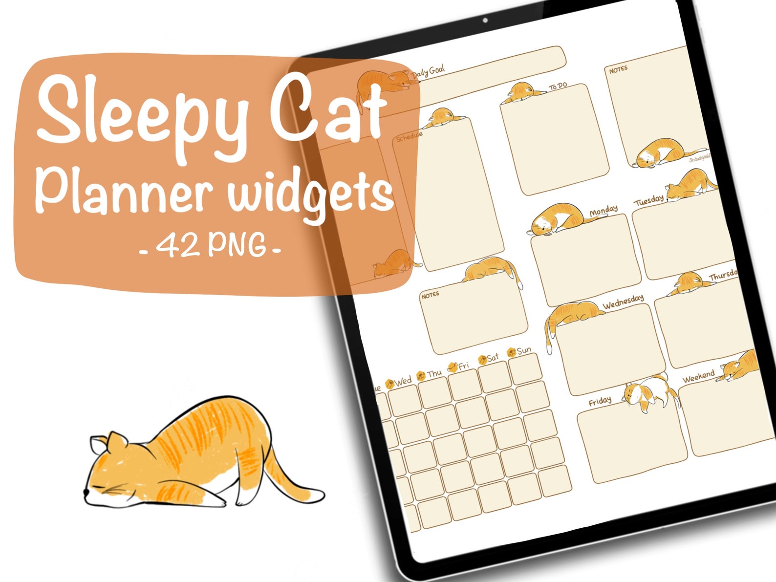 Digital Planner Widgets Cute Sleepy Funny Cat Planner Clipart Printable ...