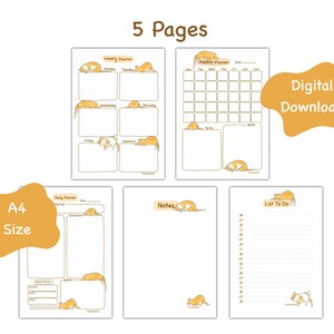 Sleepy Cat Digital Planner, Kawaii Printable Planner Set, Weekly ...
