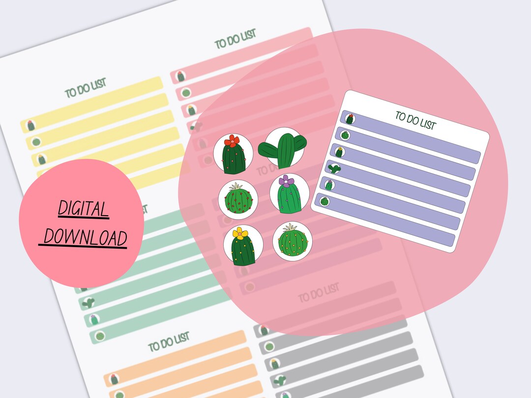 Printable to Do Box Planner Cactus to Do Box Stickers Sheet PNG ...