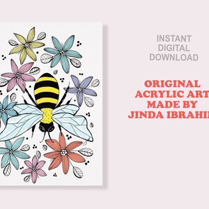 Colorful Bee Original Print, Printable Wall Art, Colorful Printable Art ...