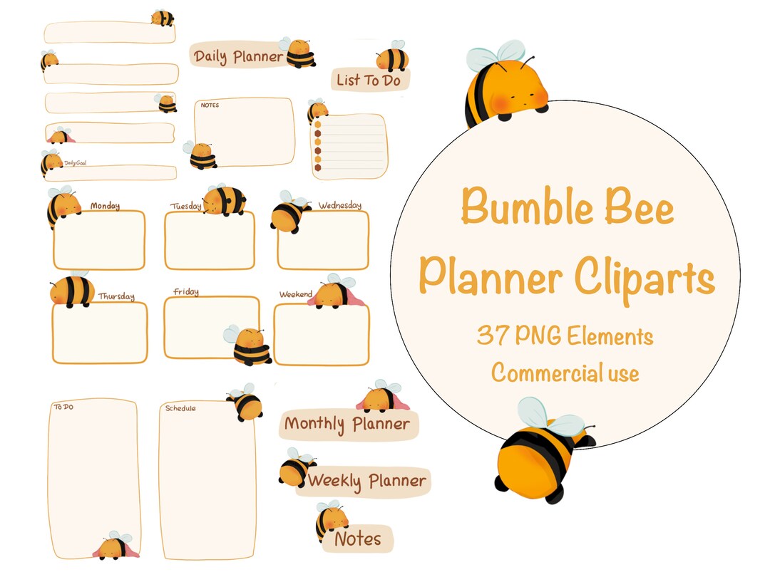 Digital Planner Widgets Cute Bumblebee Planner Clipart Printable Art ...