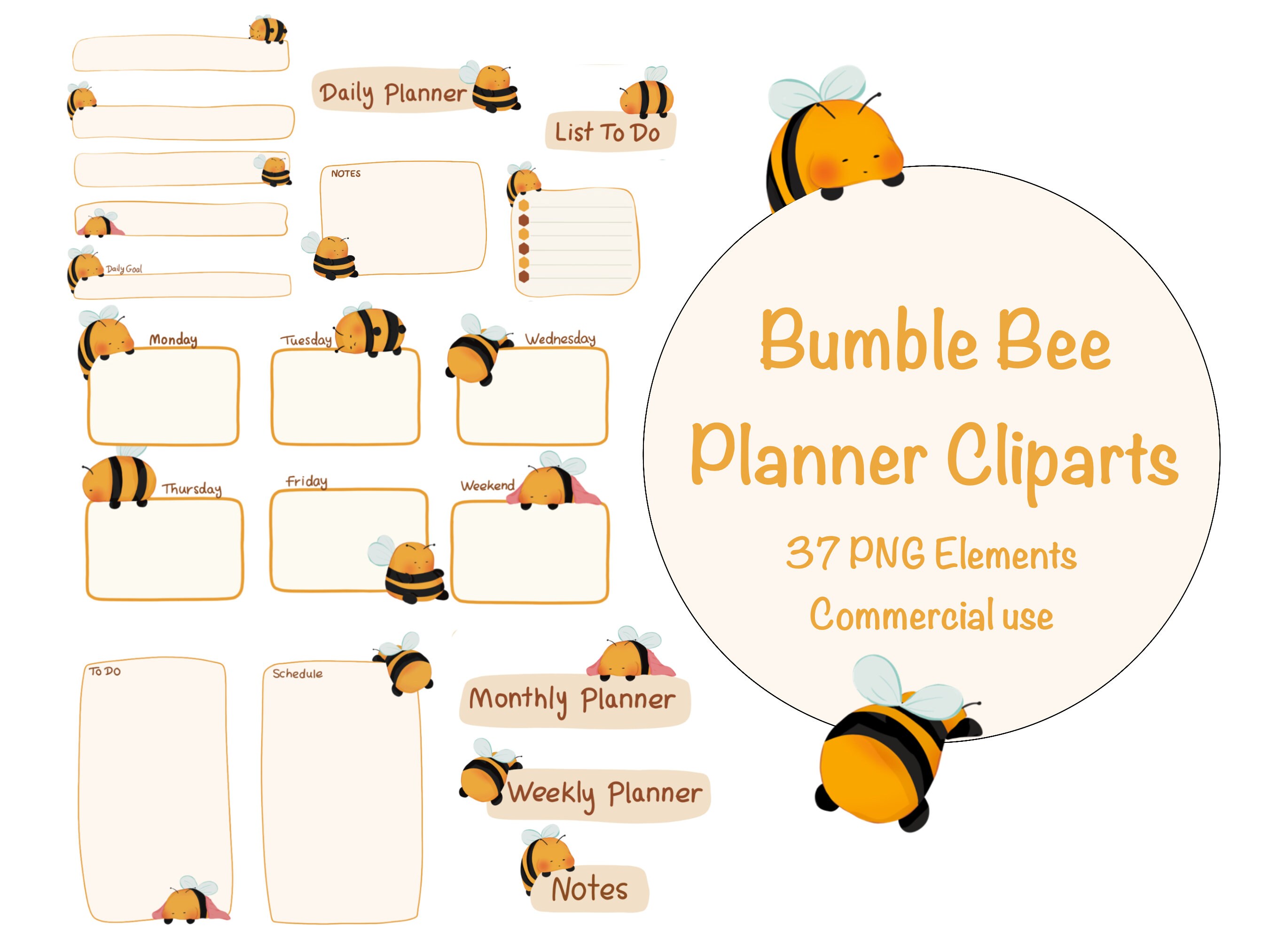 Digital Planner Widgets Cute Bumblebee Planner Clipart Printable Art ...