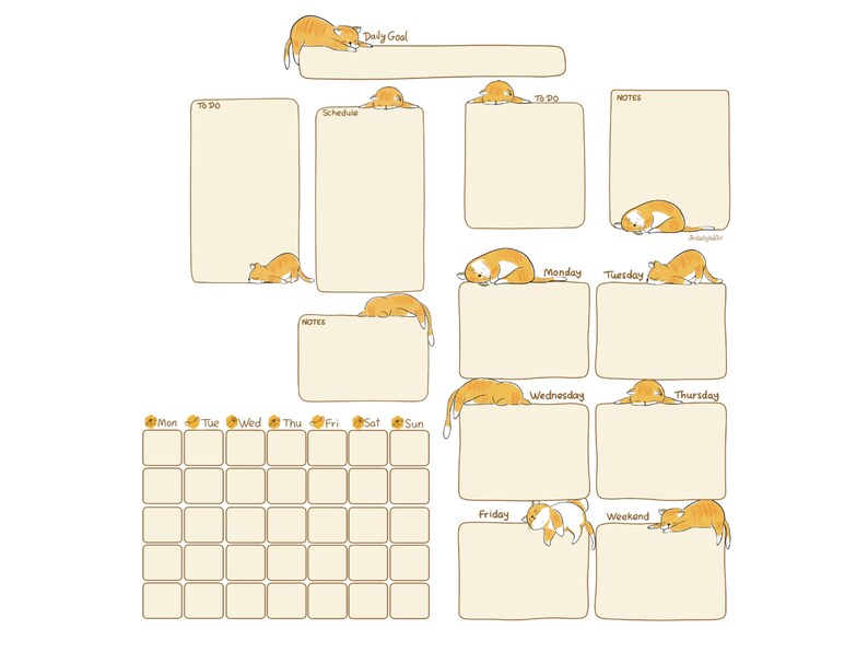 Digital Planner Widgets Cute Sleepy Funny Cat Planner Clipart Printable ...