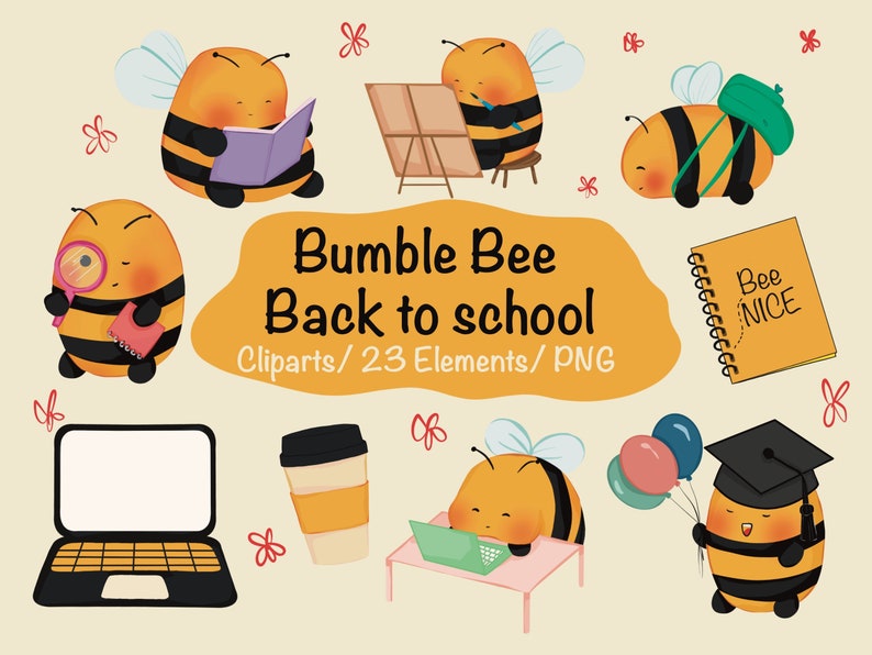 Student Clipart Digital Cute Bumblebee Clipart Back to School PNG ...