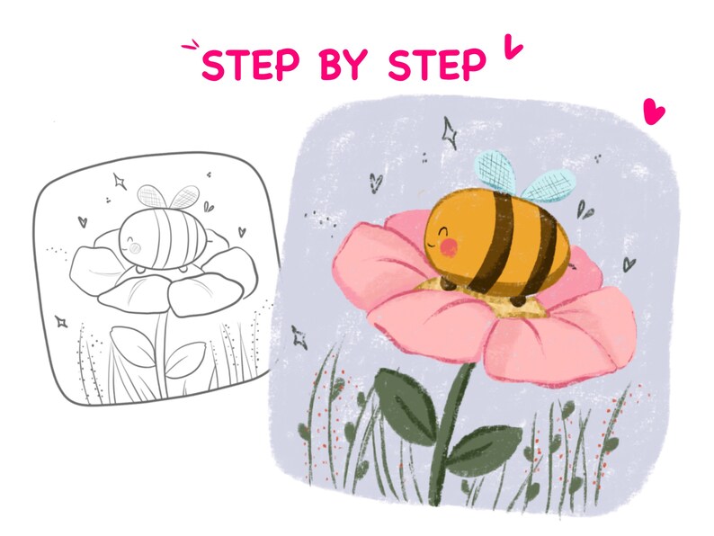 How To Draw Scenes Drawing Flowers And Bees Procreate Brush Digital Step By Step Drawing