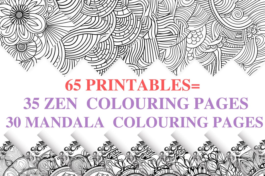Zen Colouring Pages for Adults or Children, Meditation Help, – 35+30 ...
