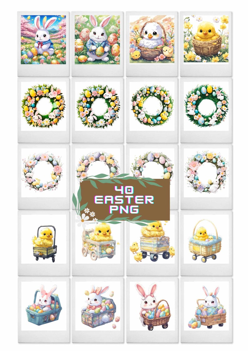 40 Unique Printable Easter Pics, Clipart Bundle, for Print 40 Unique ...