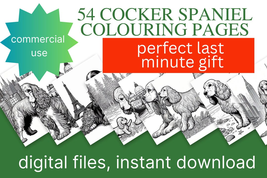 Cocker Spaniel Colouring Pages - Printable Dog Colouring Book, Instant ...