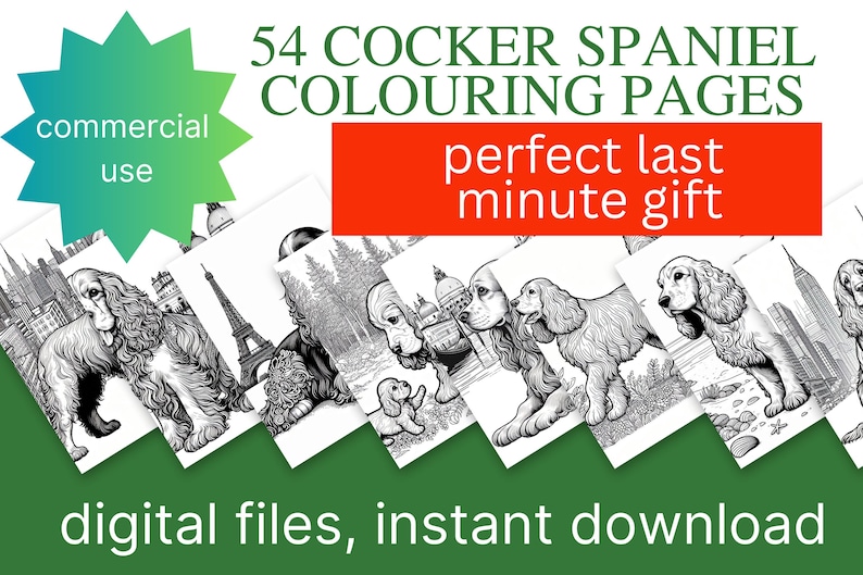 Cocker Spaniel Colouring Pages - Printable Dog Colouring Book, Instant ...