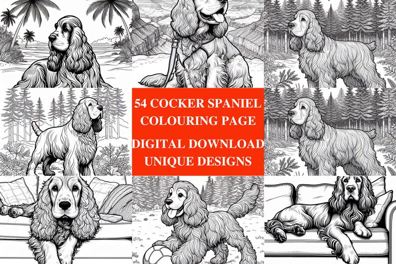 Cocker Spaniel Colouring Pages - Printable Dog Colouring Book, Instant ...