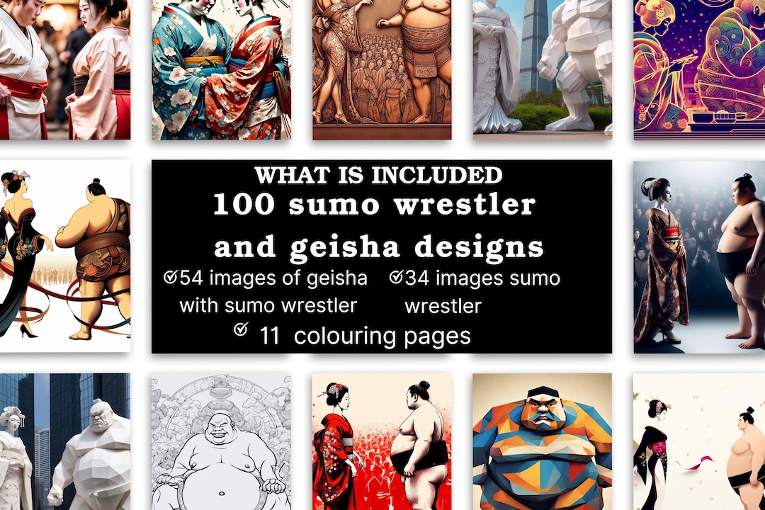 Sumo Wrestlers and Geishas, 100 Portraits and Colouring Pages, Aspect ...