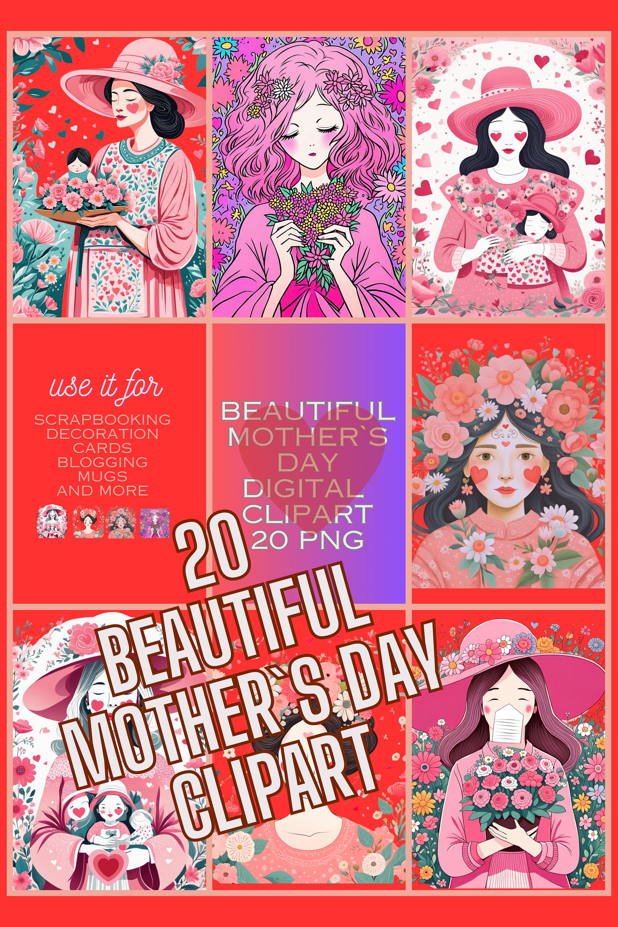 Printable Classic Mothers Day Clipart Bundle, 20 , Png Clipart With ...