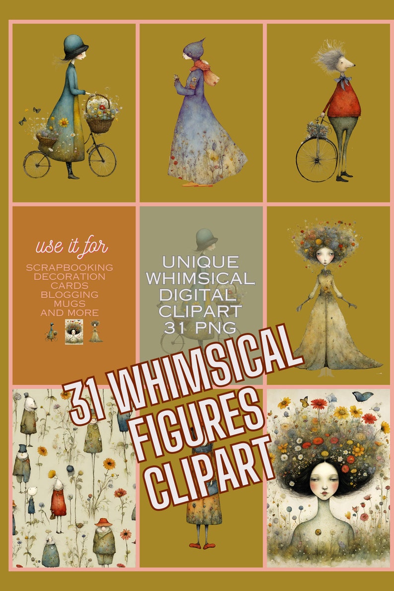 Cute Whimsical Figures Clipart for Scrabooking, Junkjournal, 5 ...