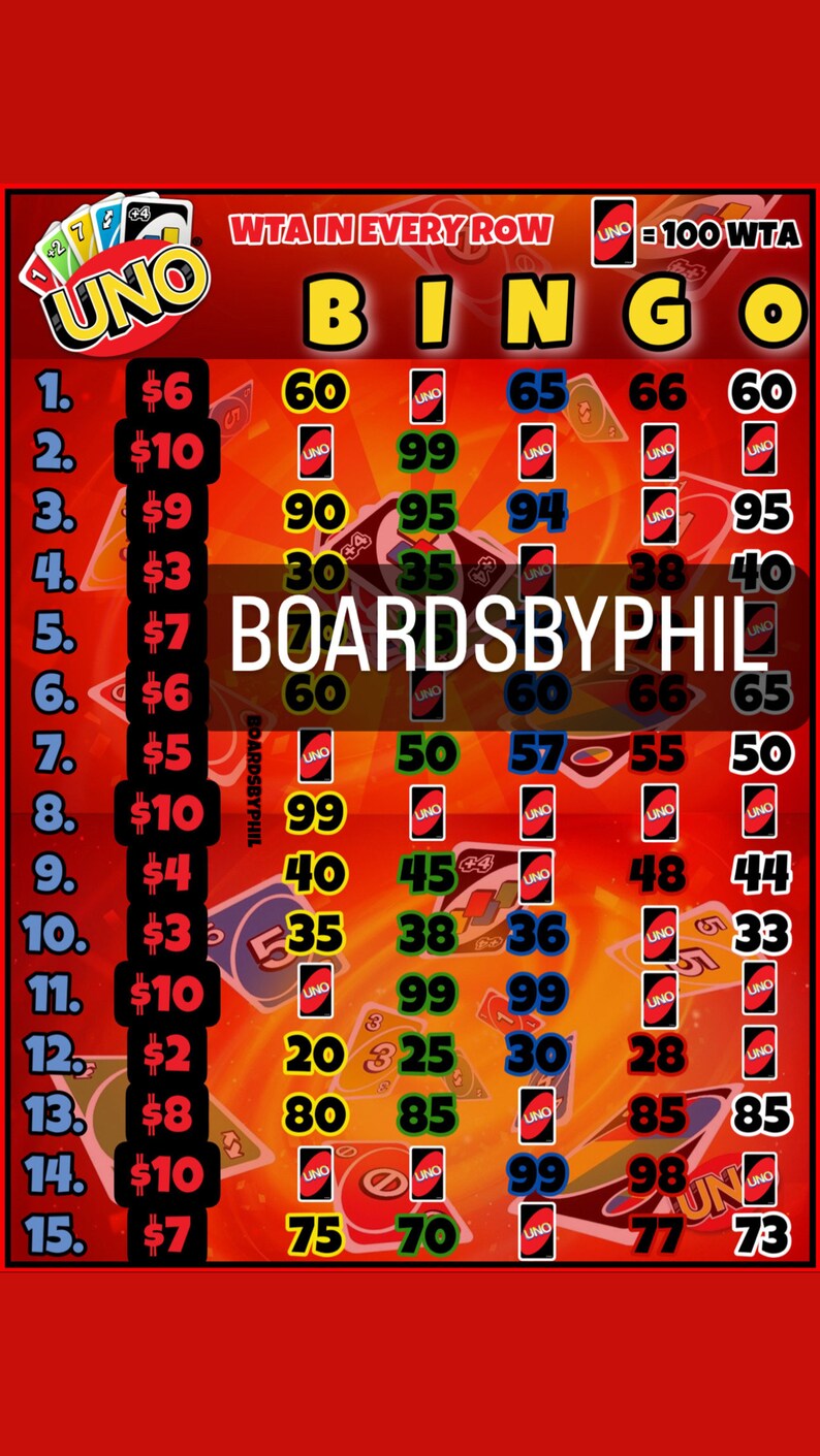 WTA in Every Row Bingo Board - Etsy