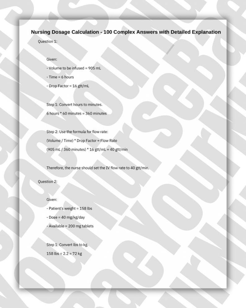 Nursing Dosage Calculation Study Guide: 175+ Practice Questions - Etsy