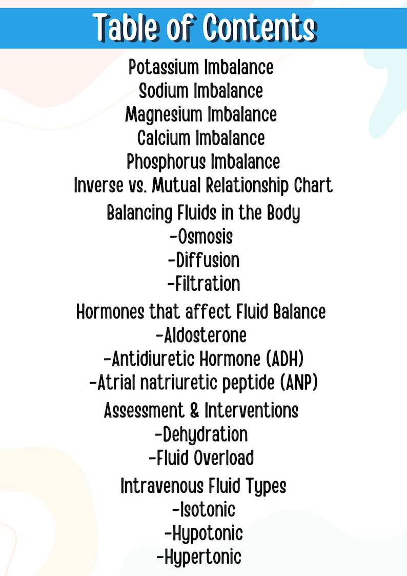 Fluid & Electrolyte Imbalance Nursing Study Guide (PDF) - Etsy