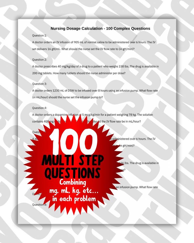 Nursing Dosage Calculation Study Guide: 175+ Practice Questions - Etsy