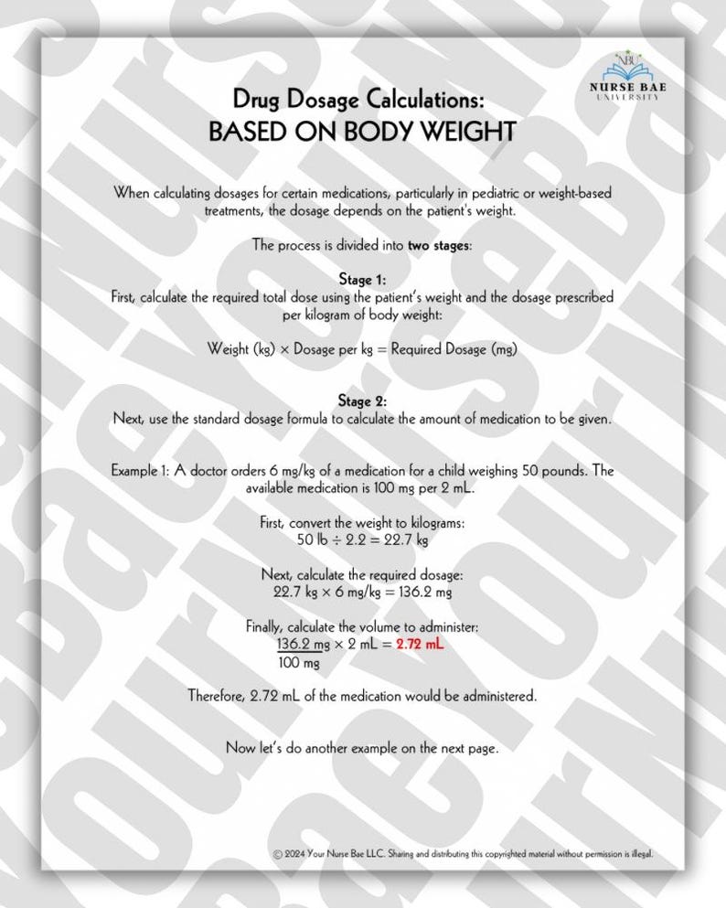 Nursing Dosage Calculation Study Guide: 175+ Practice Questions - Etsy