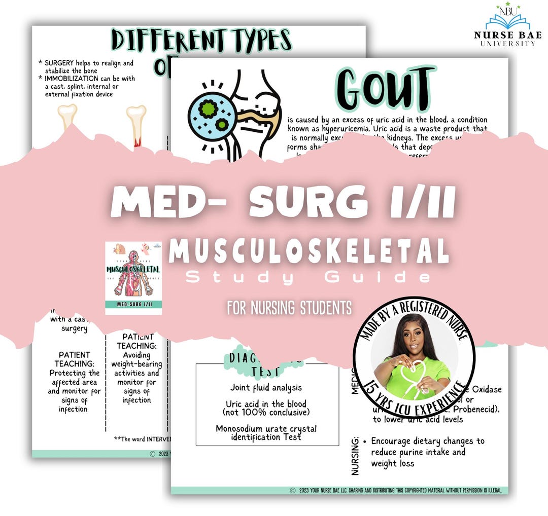 Musculoskeletal Nursing Study Guide: Med Surg I/II Notes - Etsy
