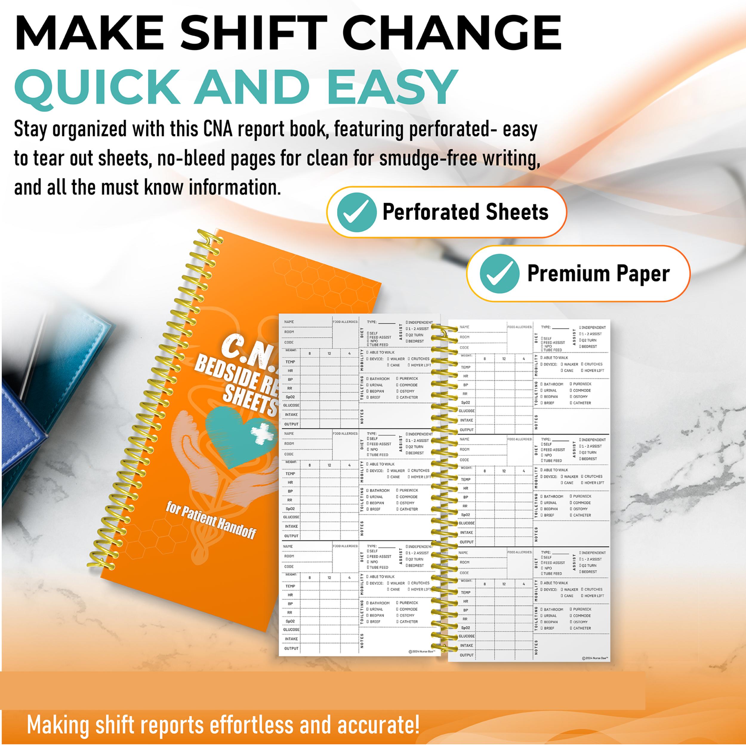 CNA Report Sheets: Patient Handoff Book for CNA, PCT Report Sheets and ...