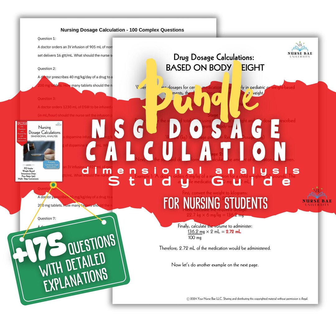 Nursing Dosage Calculation Study Guide 175 Practice Questions Etsy
