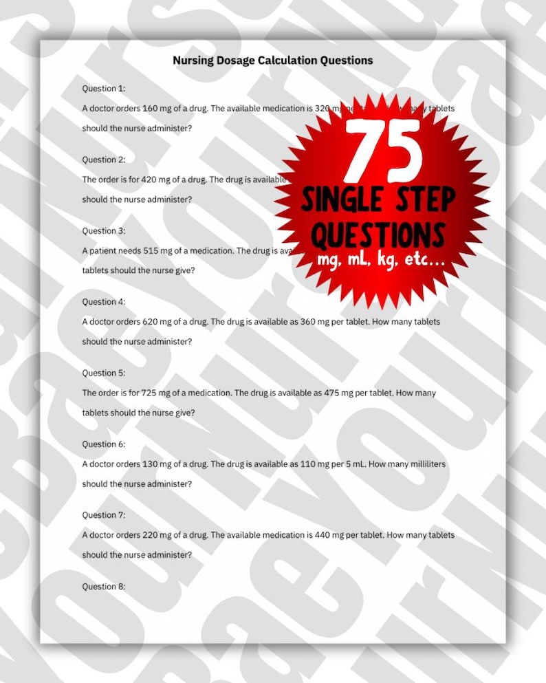 Nursing Dosage Calculation Study Guide: 175+ Practice Questions - Etsy