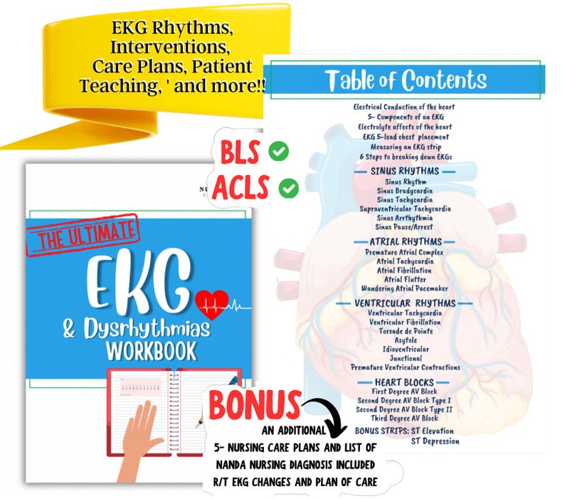 EKG Study Guide: Nursing Students, BLS/ACLS Rhythms, Careplans (45-page ...