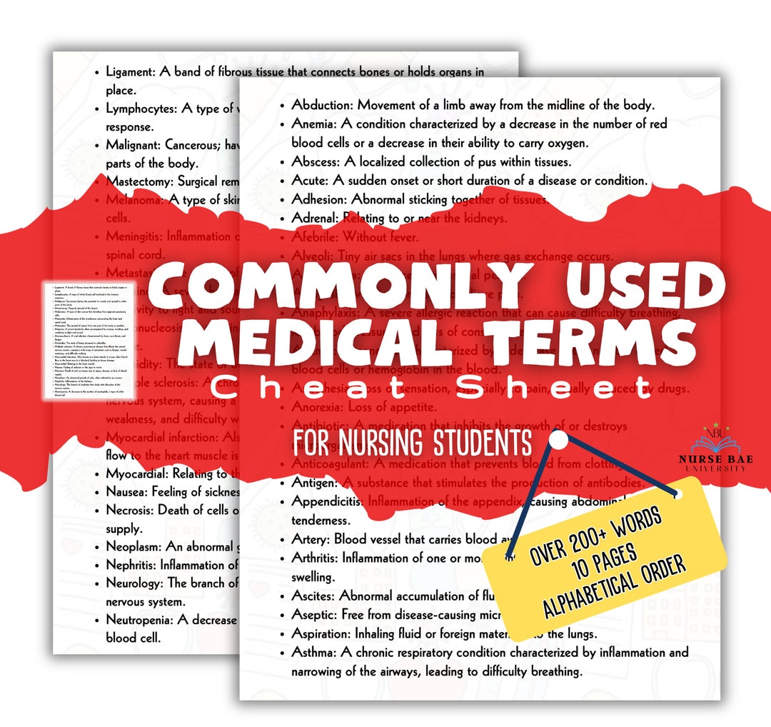 200+ Commonly Used Medical Terminology Words and Definitions - Nursing ...