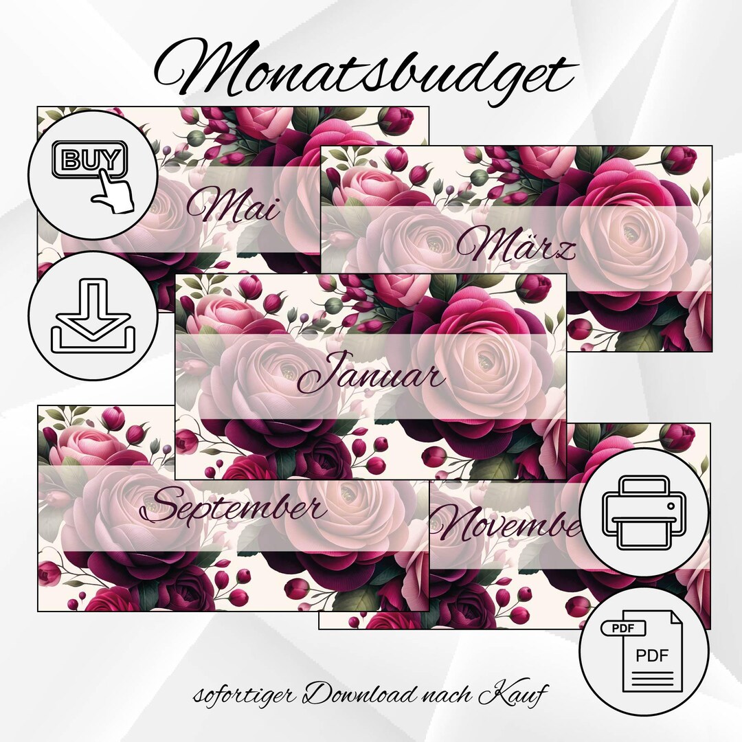Monthly Budget | Burgundy Roses Design | Cover Sheets | Planner ...