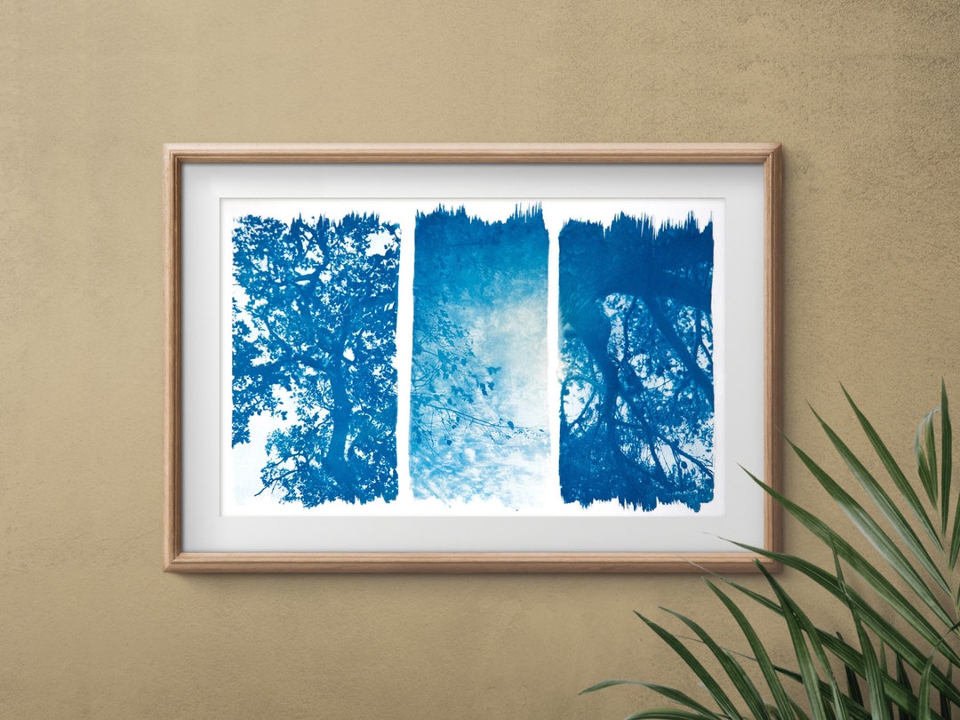 Handmade Cyanotype Print of 3 Trees, Relaxing Forest Wall Art, Living ...