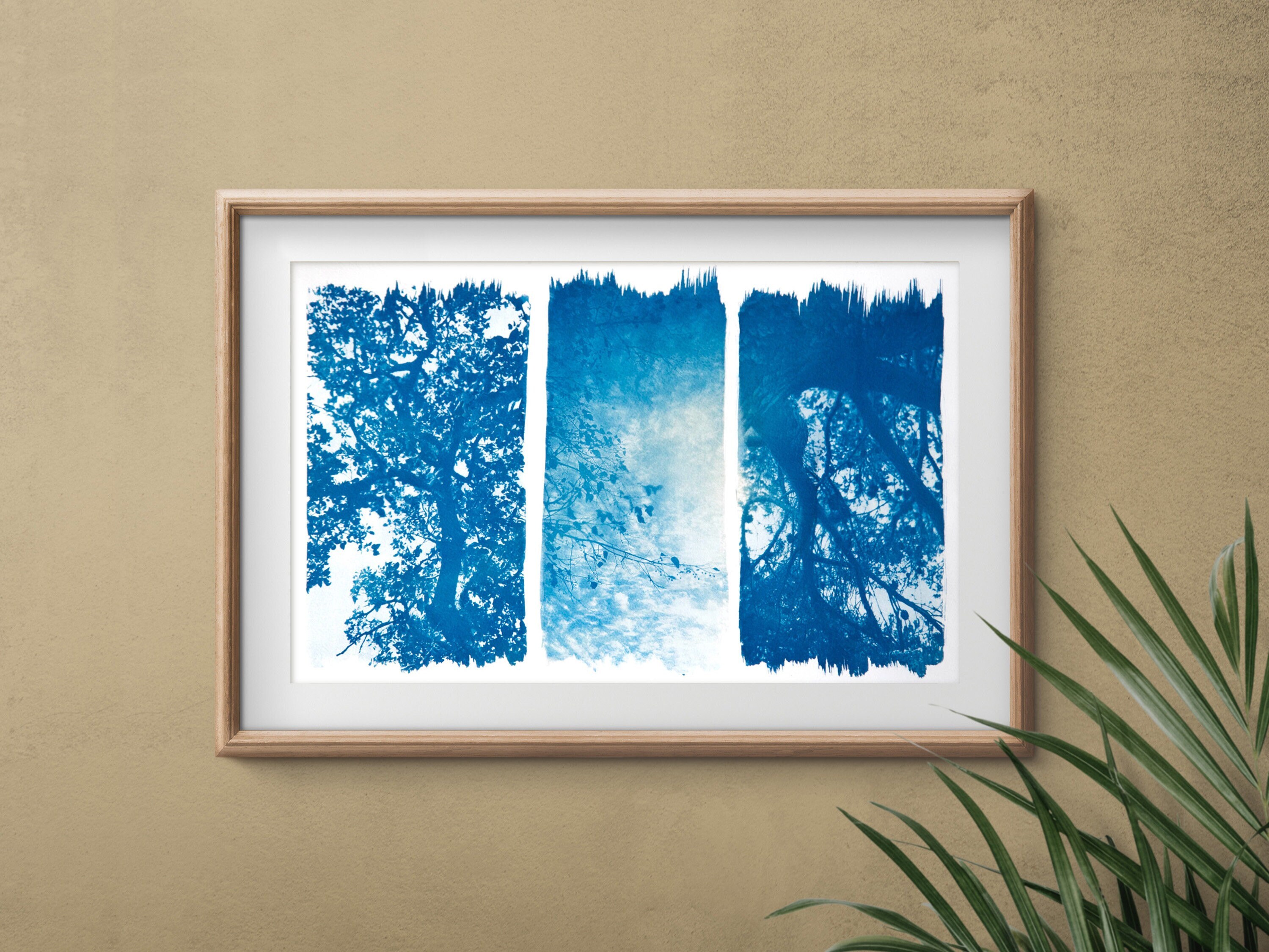 Handmade Cyanotype Print of 3 Trees, Relaxing Forest Wall Art, Living ...