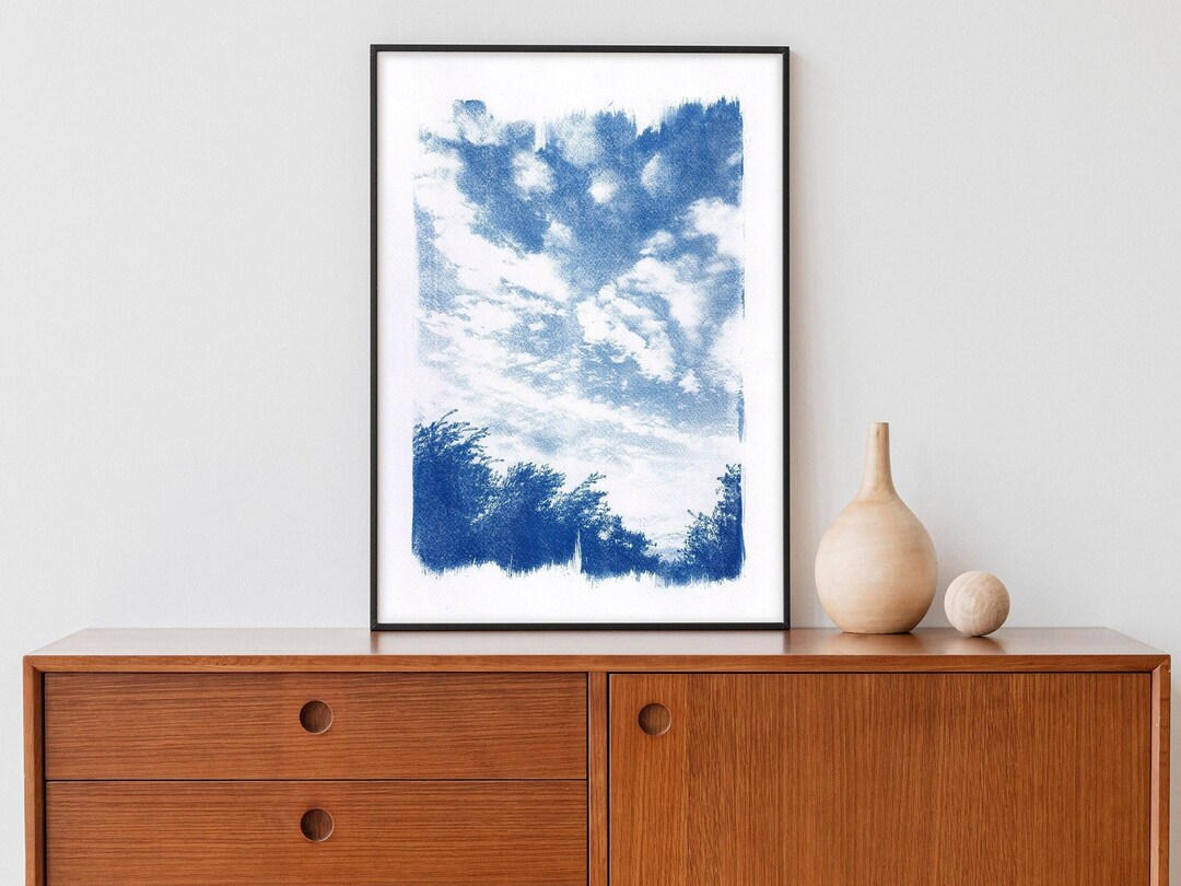 Handmade Cyanotype Print of Olive Trees and Sky, Landscape Photography ...