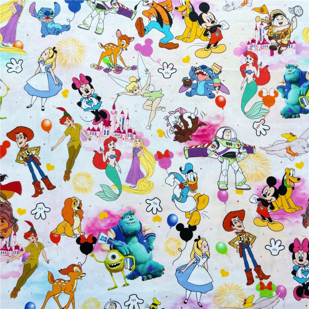 Cartoon Disney Cotton Fabric Printed Plain Sewing Cloth 43inch X 1/2 ...