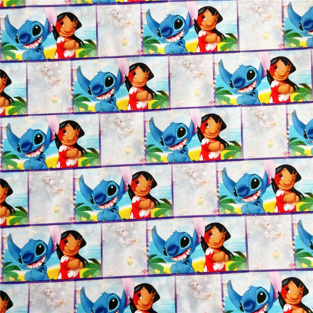 Cartoon Lilo Stitch Cotton Fabric Printed Plain Sewing Cloth 43inch X 1 ...