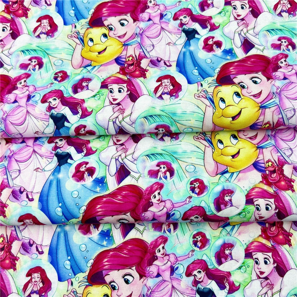 Cartoon Disney Ariel Princess Cotton Fabric Printed Plain Sewing Cloth ...