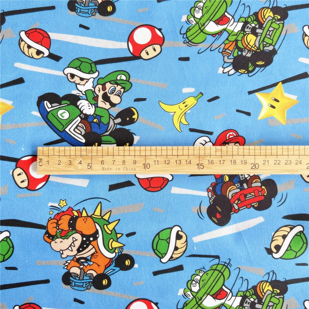 Caroon Super Mario Cotton Fabric Printed Plain Sewing Cloth 43inch X 1/ ...