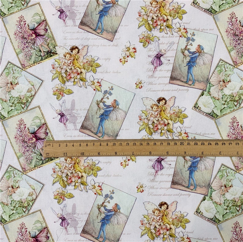 Flower Elves Fairy Cotton Fabric Printed Plain Sewing Cloth 43inch X 1/ ...