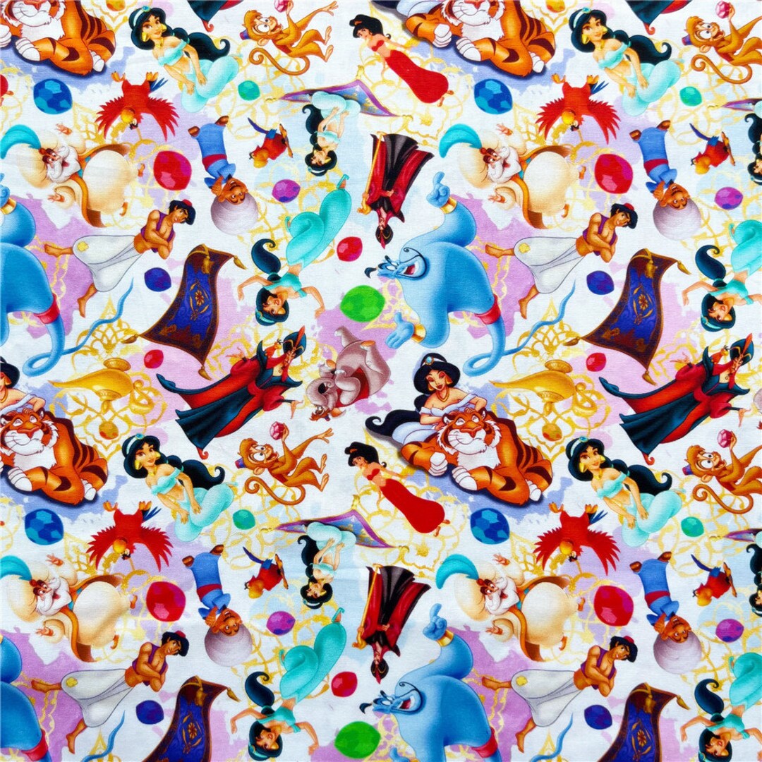 Cartoon Disney Aladdin Cotton Fabric Printed Plain Sewing Cloth 43inch ...