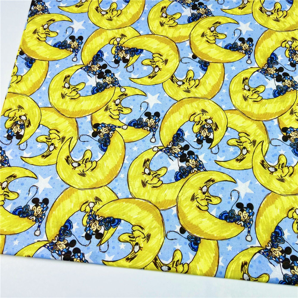 Cartoon Disney Mickey Mouse Minnie Mouse Moon Cotton Fabric Printed ...
