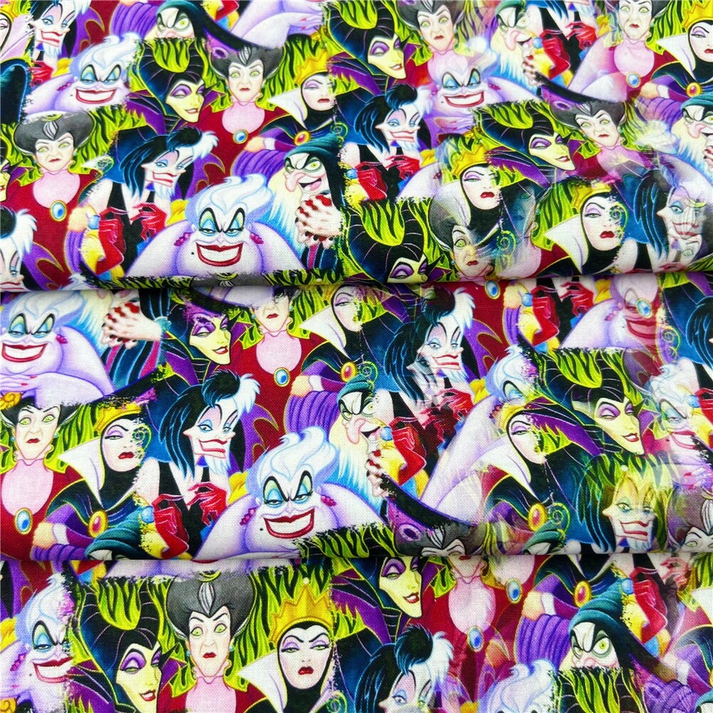 Cartoon Disney Villains Cotton Fabric Printed Plain Sewing Cloth 43inch ...