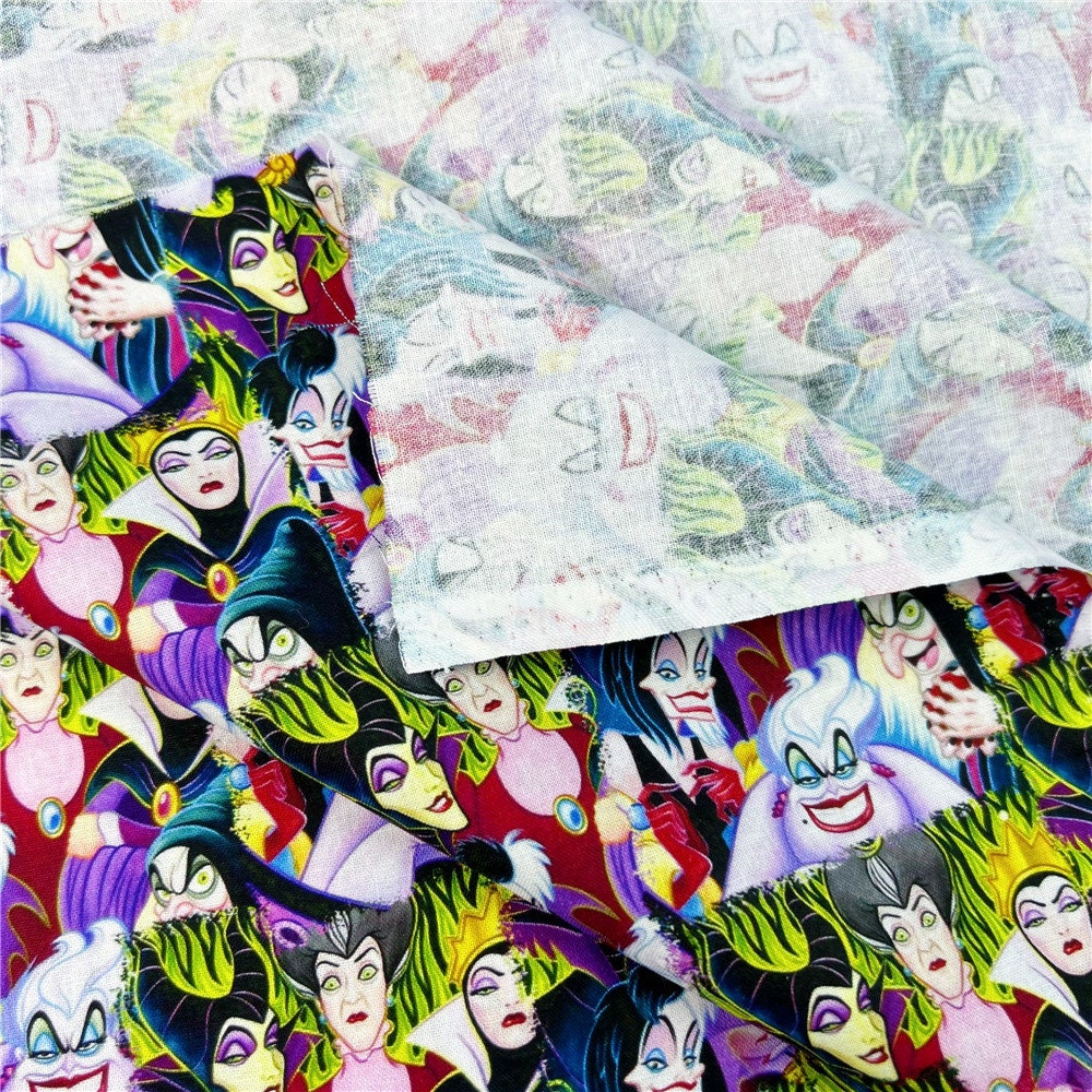 Cartoon Disney Villains Cotton Fabric Printed Plain Sewing Cloth 43inch ...